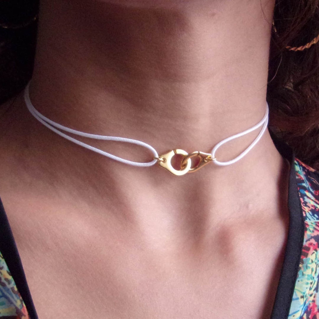 Gold Handcuff Choker Necklace and White Cord - Etsy