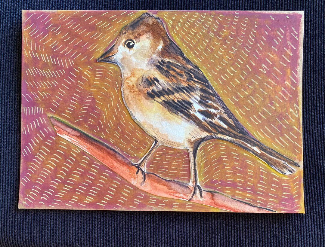 Brambling Garden Bird Original Ink & Watercolour Art Card - Etsy