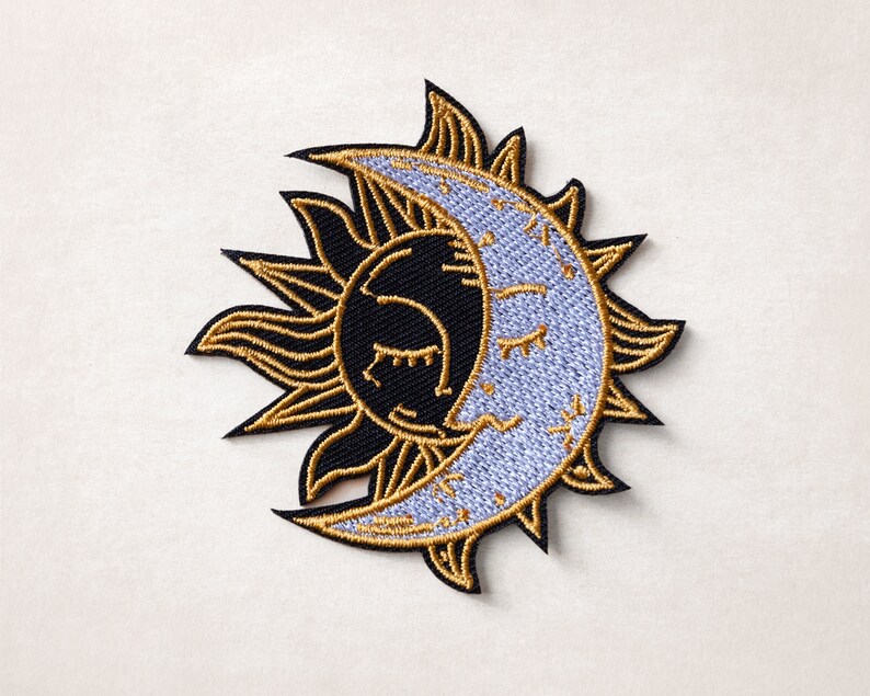 Moon and Sun Iron-on Embroidered Patch 96 - Etsy