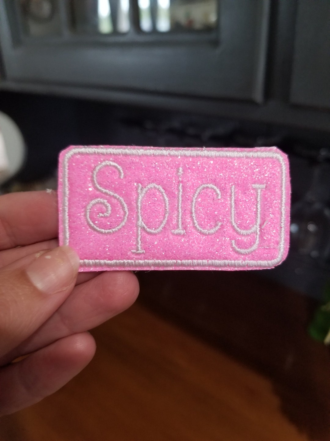 Spicy Iron on Patch | Glitter Background With Embroidered Stitching - Etsy