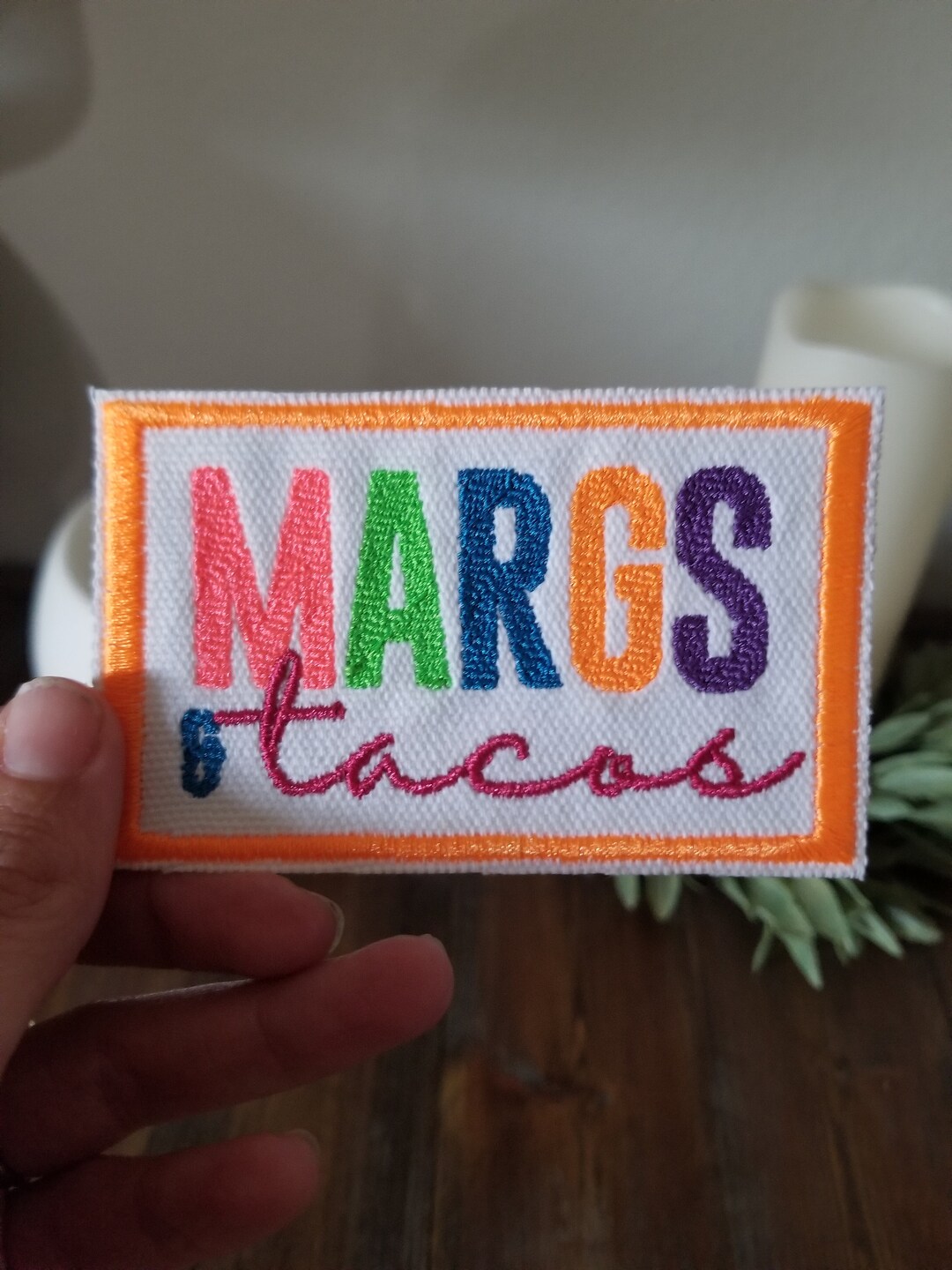 Margs and Tacos Iron on Patch | Canvas Background With Embroidered ...
