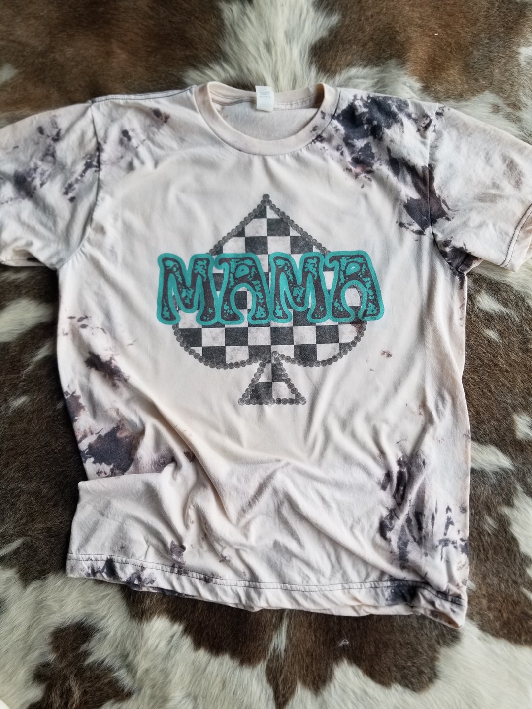 Mama Checkered Spade Bleached Vintage Shirt Western Tshirt for Women ...