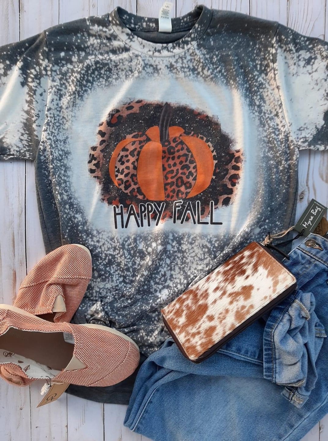 Happy Fall Leopard Pumpkin Bleached Tee - Etsy