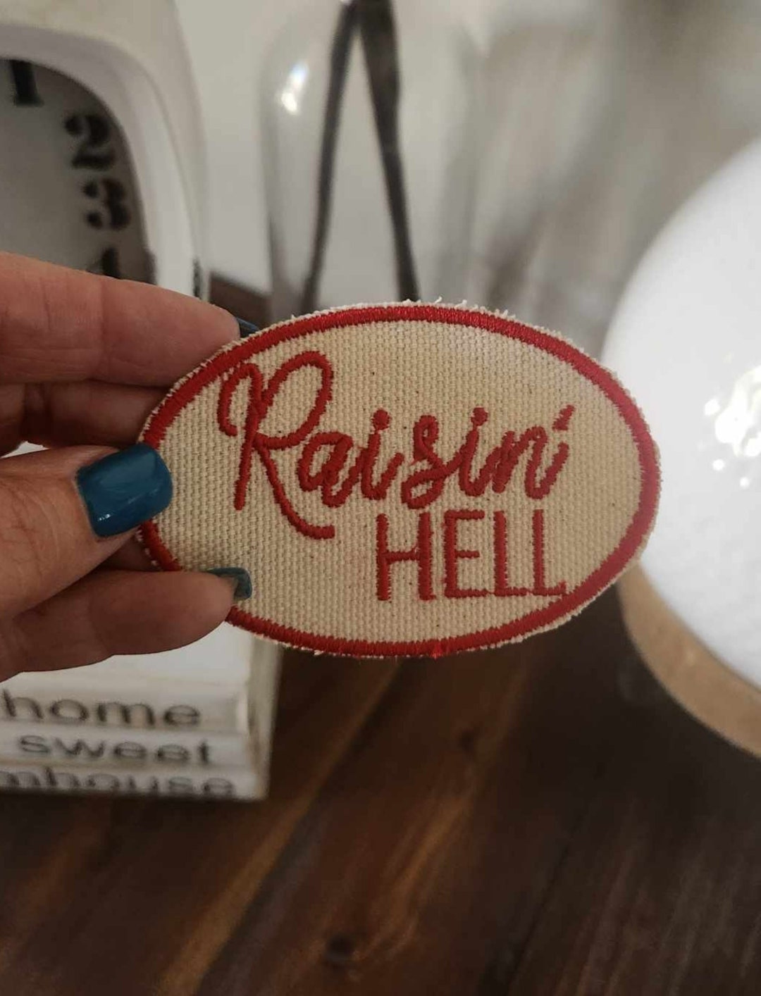Raisin Hell Iron on Patch Canvas Background With Embroidered Stitching - Etsy