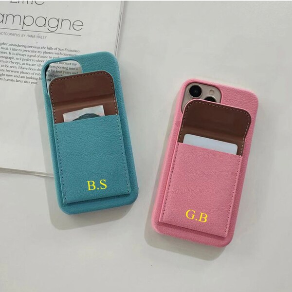 Leather Initial Phone Case Wallet - Etsy