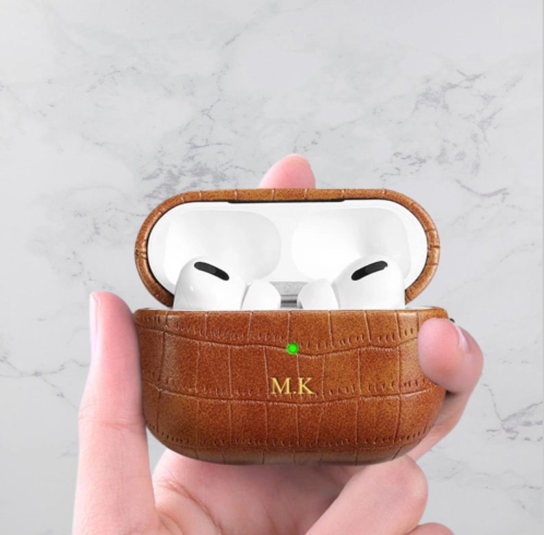 Personalized Custom Gold Initials Monogram Croc Leather AirPod 4 Case ...