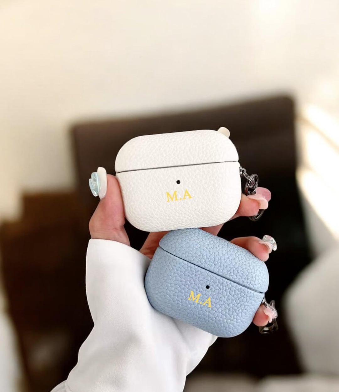 Personalized Custom Engraved Initials Monogram Pebble Leather Pastel ...