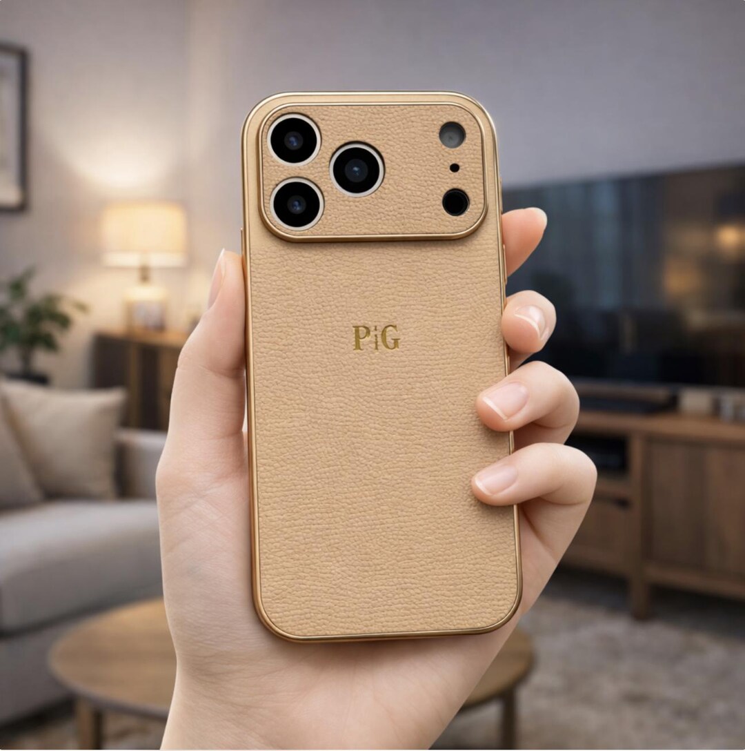 Personalized Gold Initial Leather Custom Monogram iPhone 17 16 15 ...