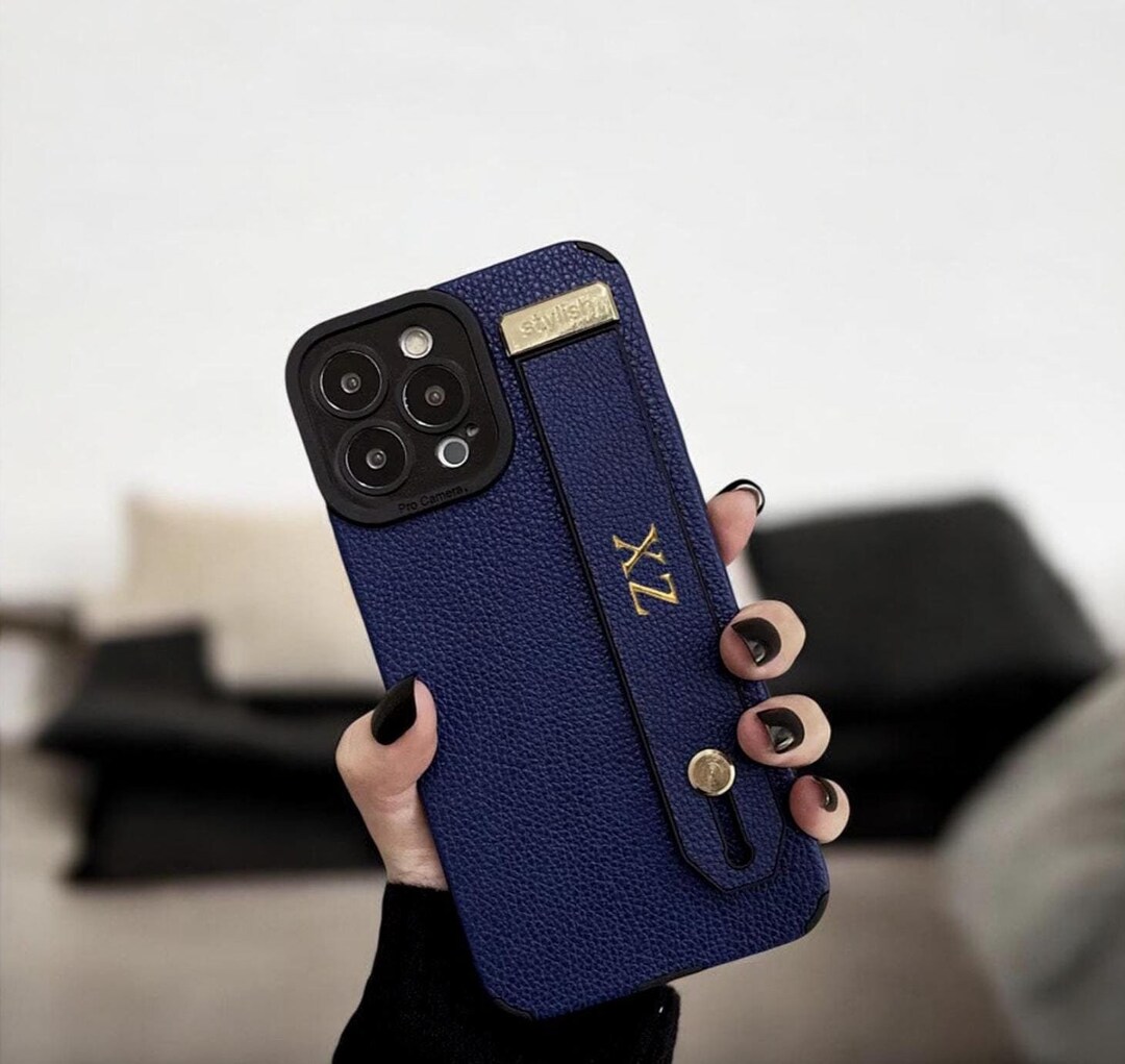 Personalized Gold Initial Embossed iPhone Case With Strap iPhone 16 15 ...