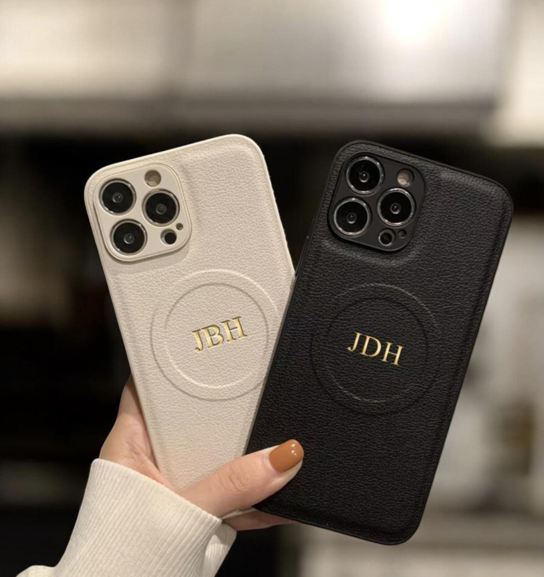Personalized Leather Magsafe iPhone Case ,custom Initials Wireless ...