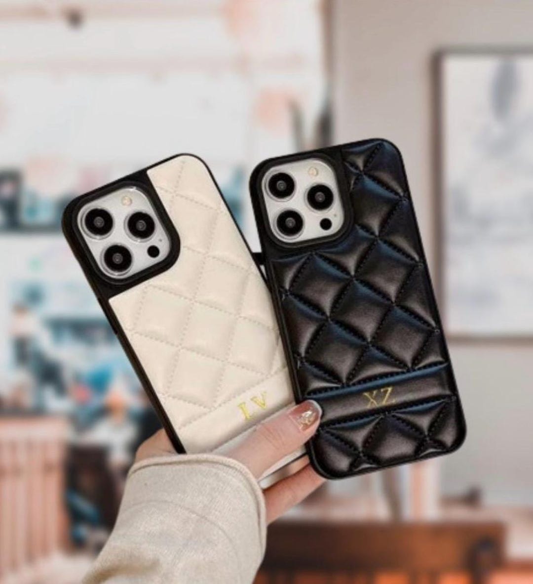 Luxury Personalized Puffer Vegan Leather Gold Initial Letter iPhone 16 ...