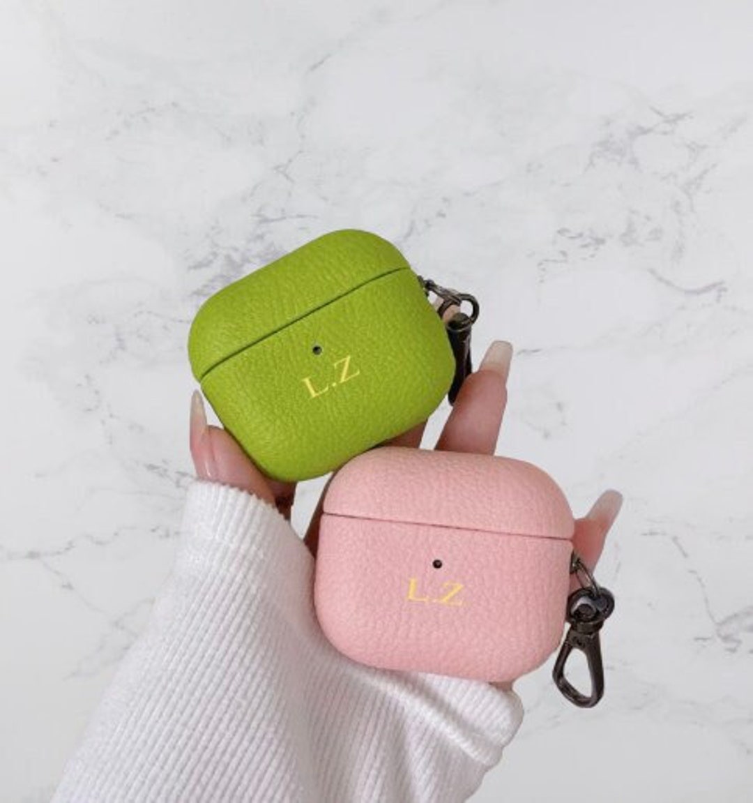 Personalized Custom Gold Initials Monogram Leather AirPod Case| Pastel ...