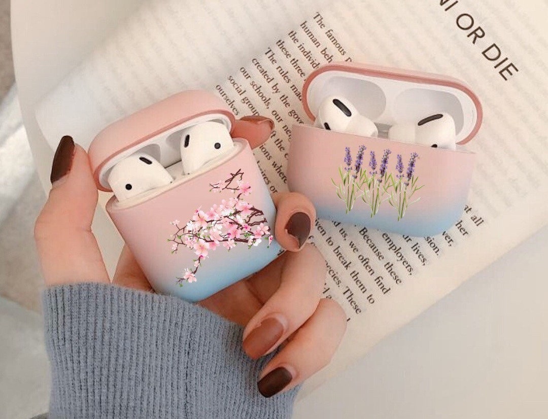 Custom Floral Cherry Blossom Ombré AirPod Case Lavender Flowers AirPod ...