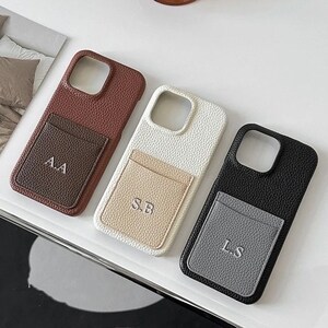 Personalized Embossed Initial Custom Letters Two Color Leather Card Holder Wallet iPhone 15 Case ...