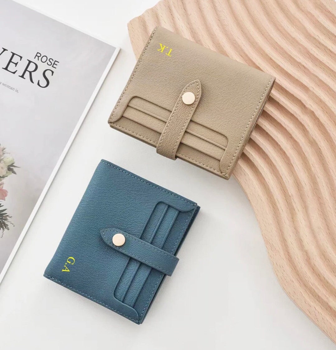 Personalized Monogram Mini Credit Card Holder Pebble Leather Custom ...