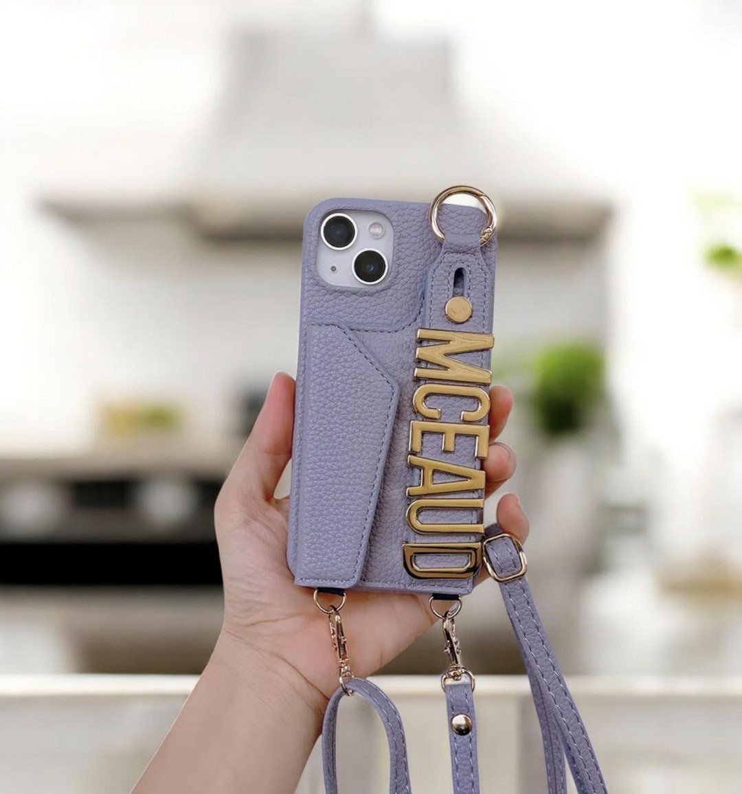 Personalized Gold 3D Letters Name Card Holder Wallet Strap Crossbody ...