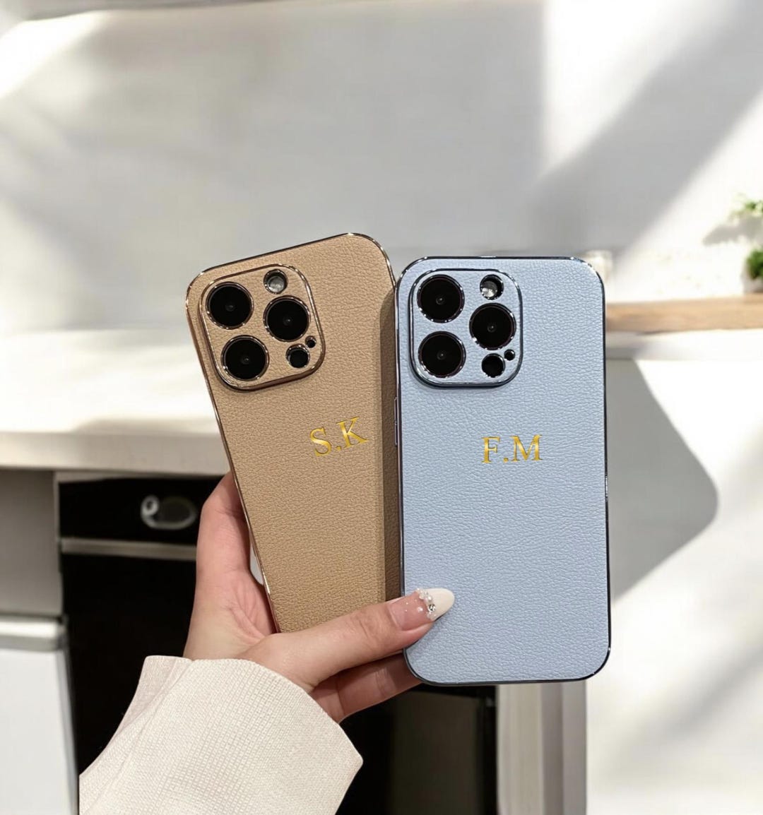 Personalized Gold Initial Leather Custom Monogram iPhone 17 16 15 ...