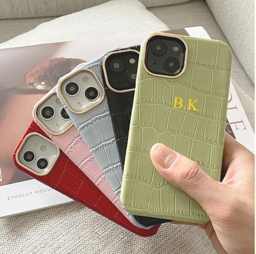 Personalized Croc Vegan Leather Gold Initials Electroplated iPhone 15 ...