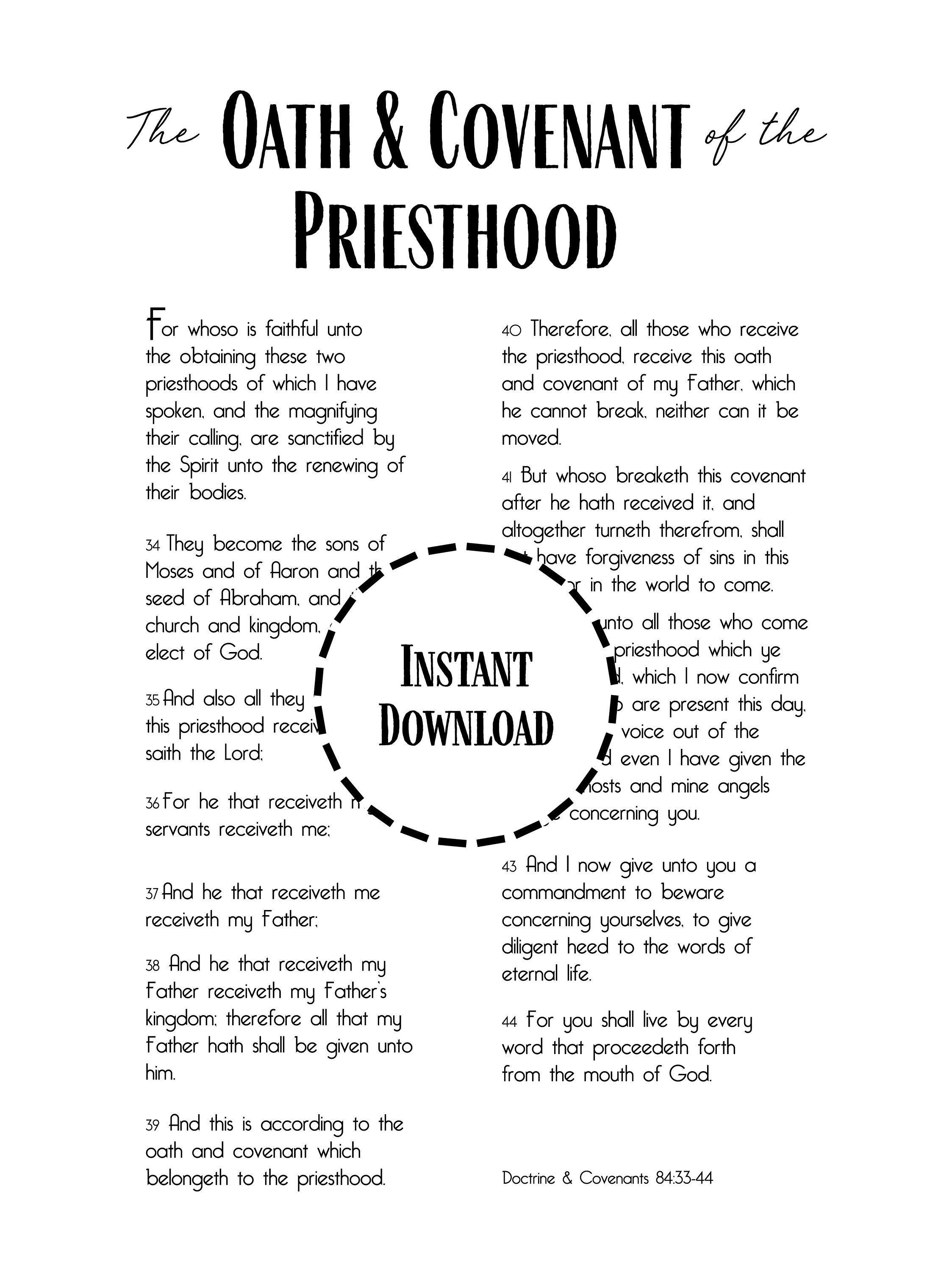 Oath and Covenant of the Priesthood Printable PDF Digital Print · Come ...