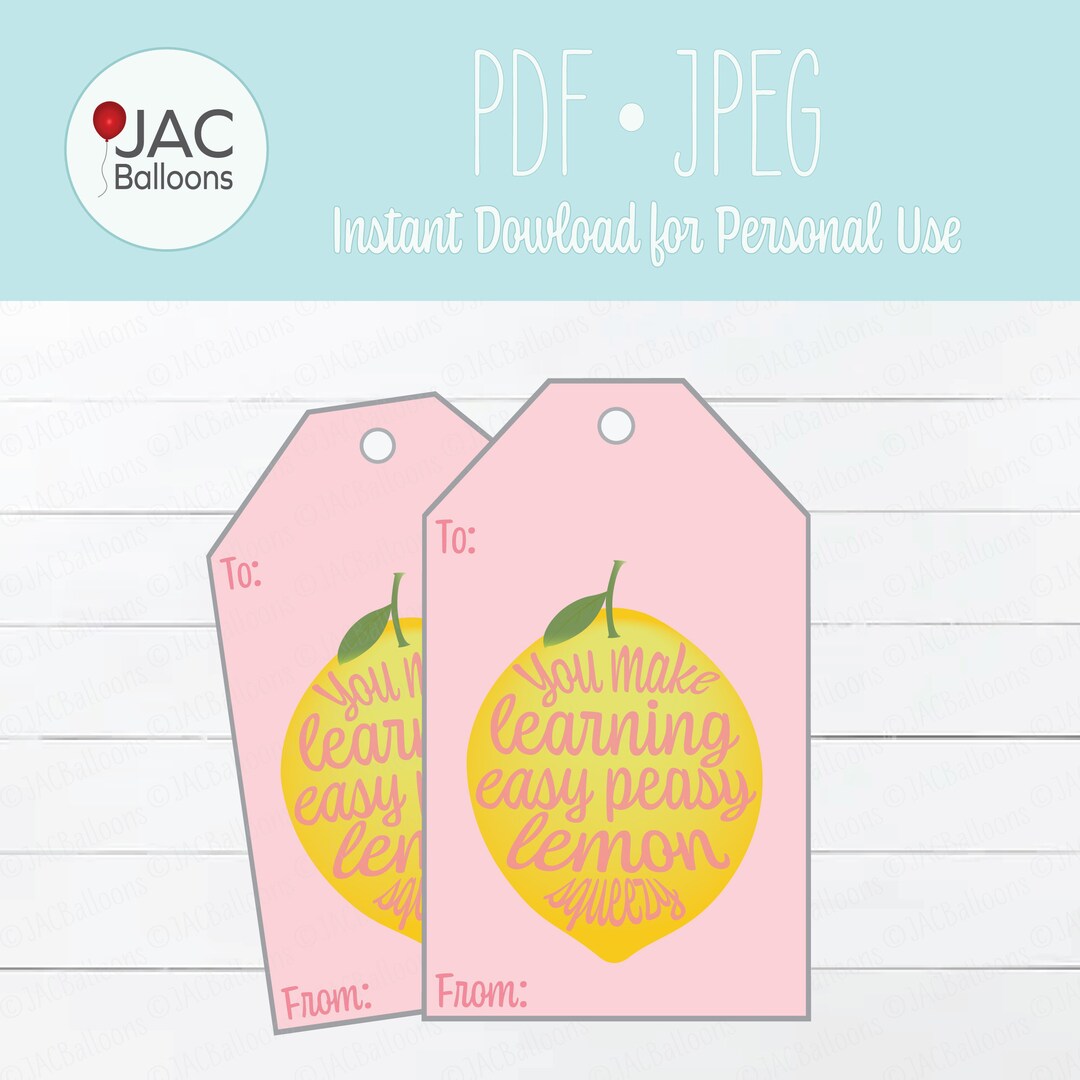 Teacher Gift Tag • Easy Peasy Lemon Squeezy Tag • Teacher Appreciation ...