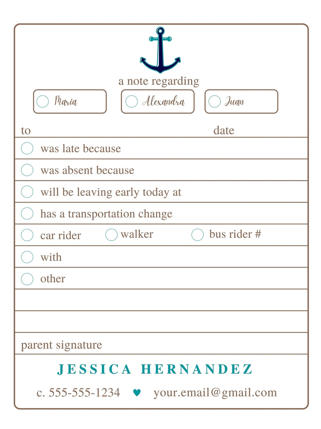 Anchors Away Editable Digital Template School Note. Personalize Your ...