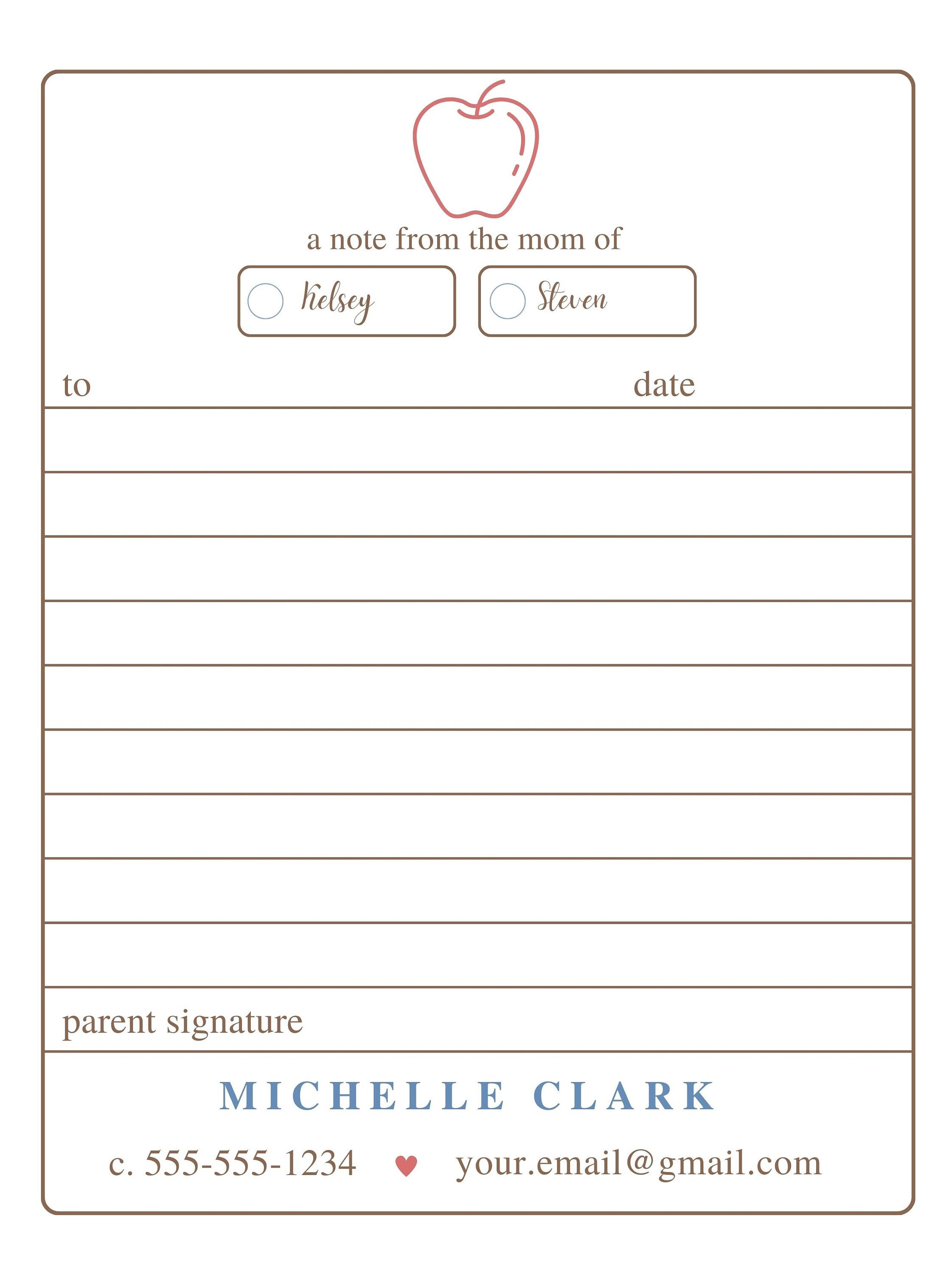 Country Apple Editable Digital Template School Note. Personalize Your ...