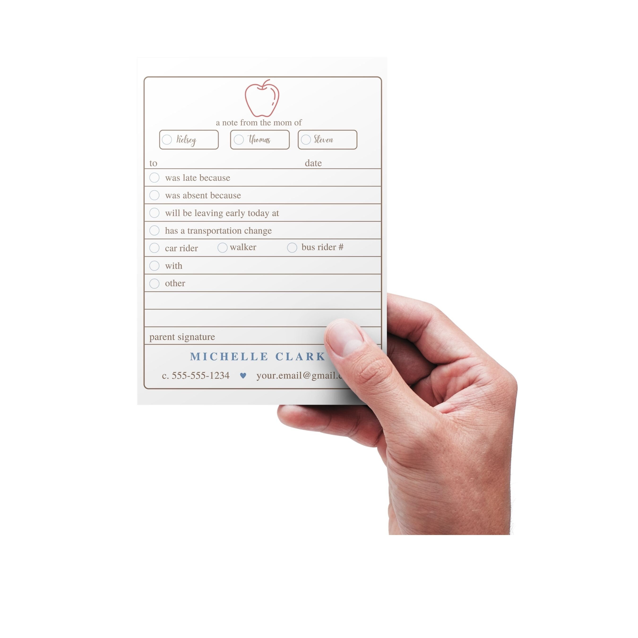 Country Apple Editable Digital Template School Note. Personalize Your ...