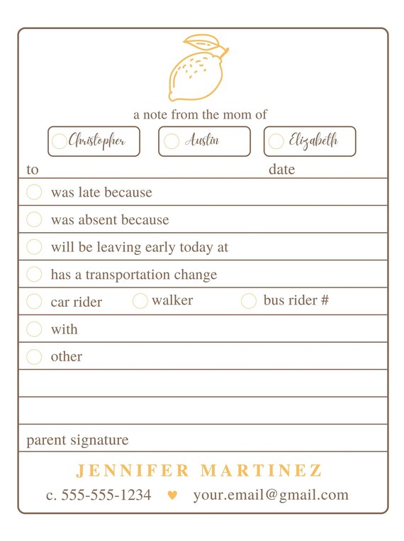 Lemon Drop Editable Digital Template School Note. Personalize - Etsy