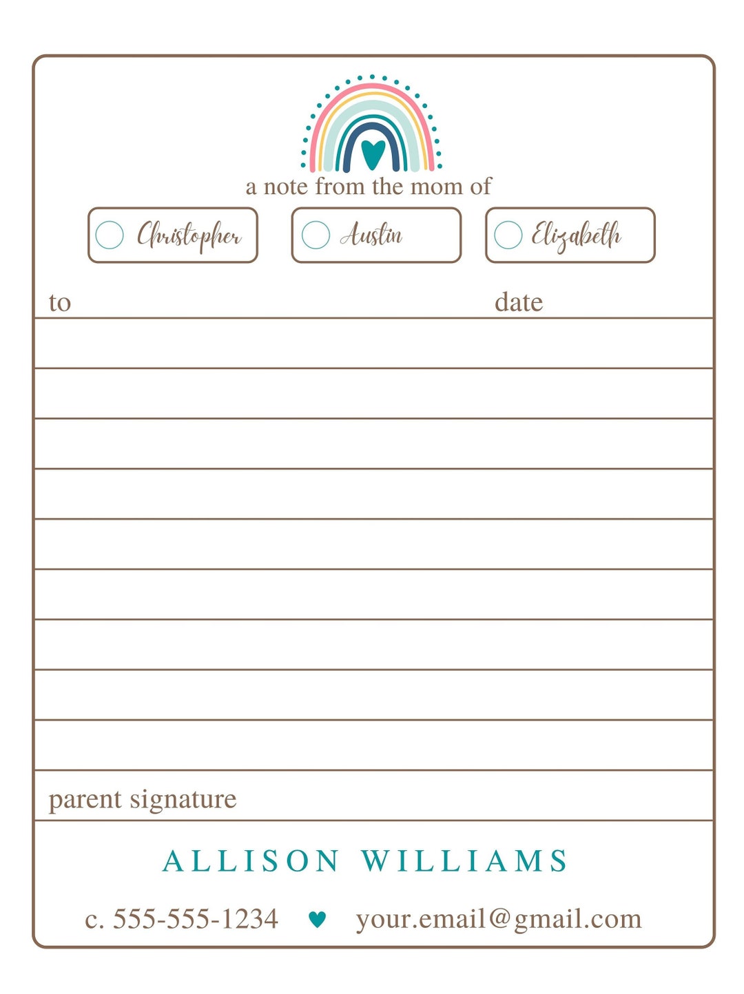 Over the Rainbow Editable Digital Template School Note. Personalize ...