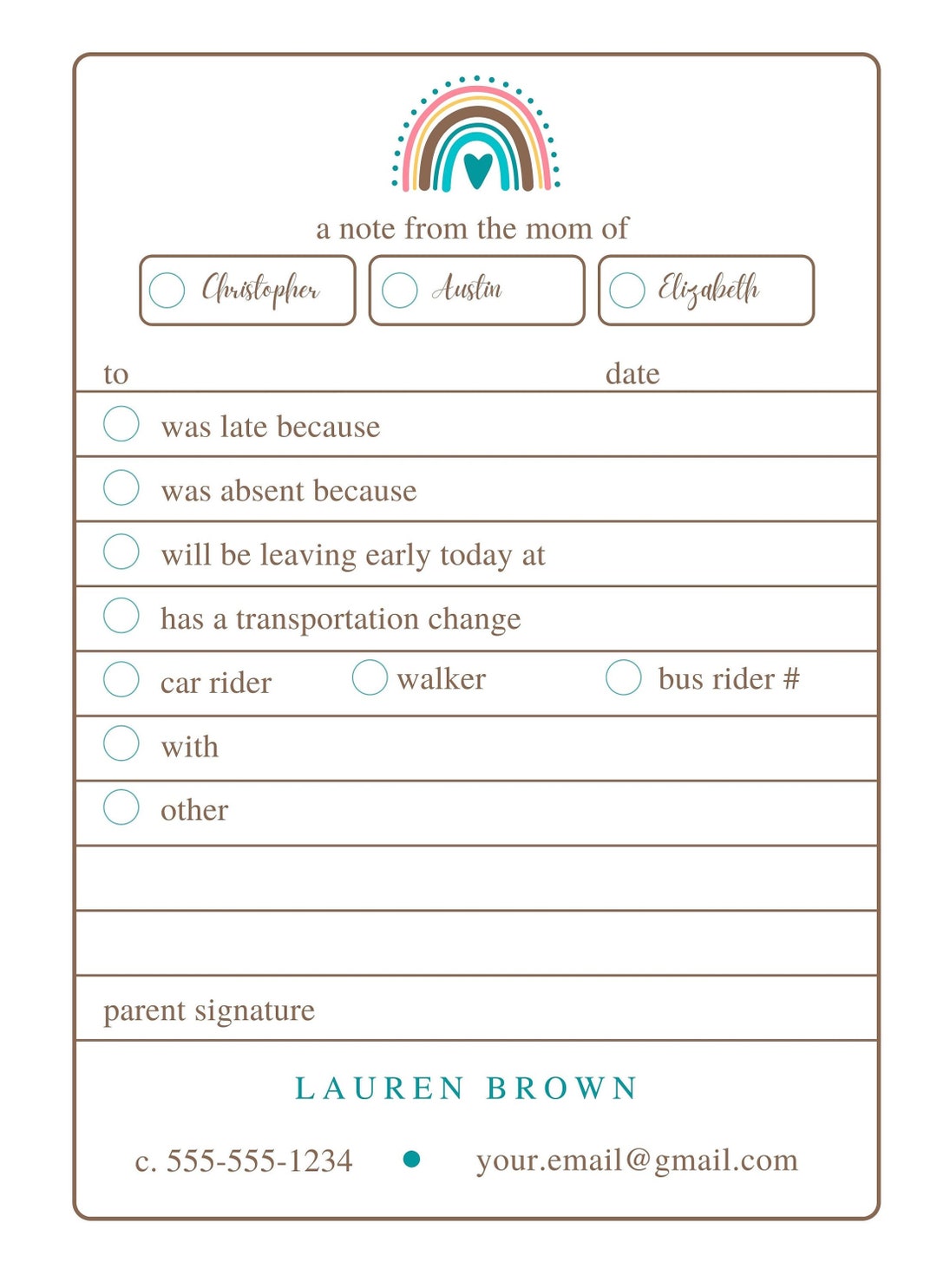 Over the Rainbow Editable Digital Template School Note. Personalize ...