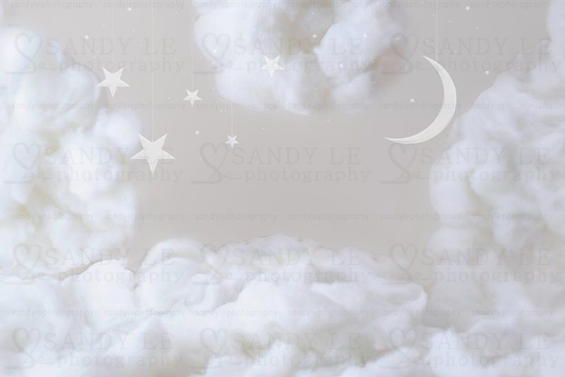 Newborn Digital Backdrop - Clouds With White Moon and Stars Background ...