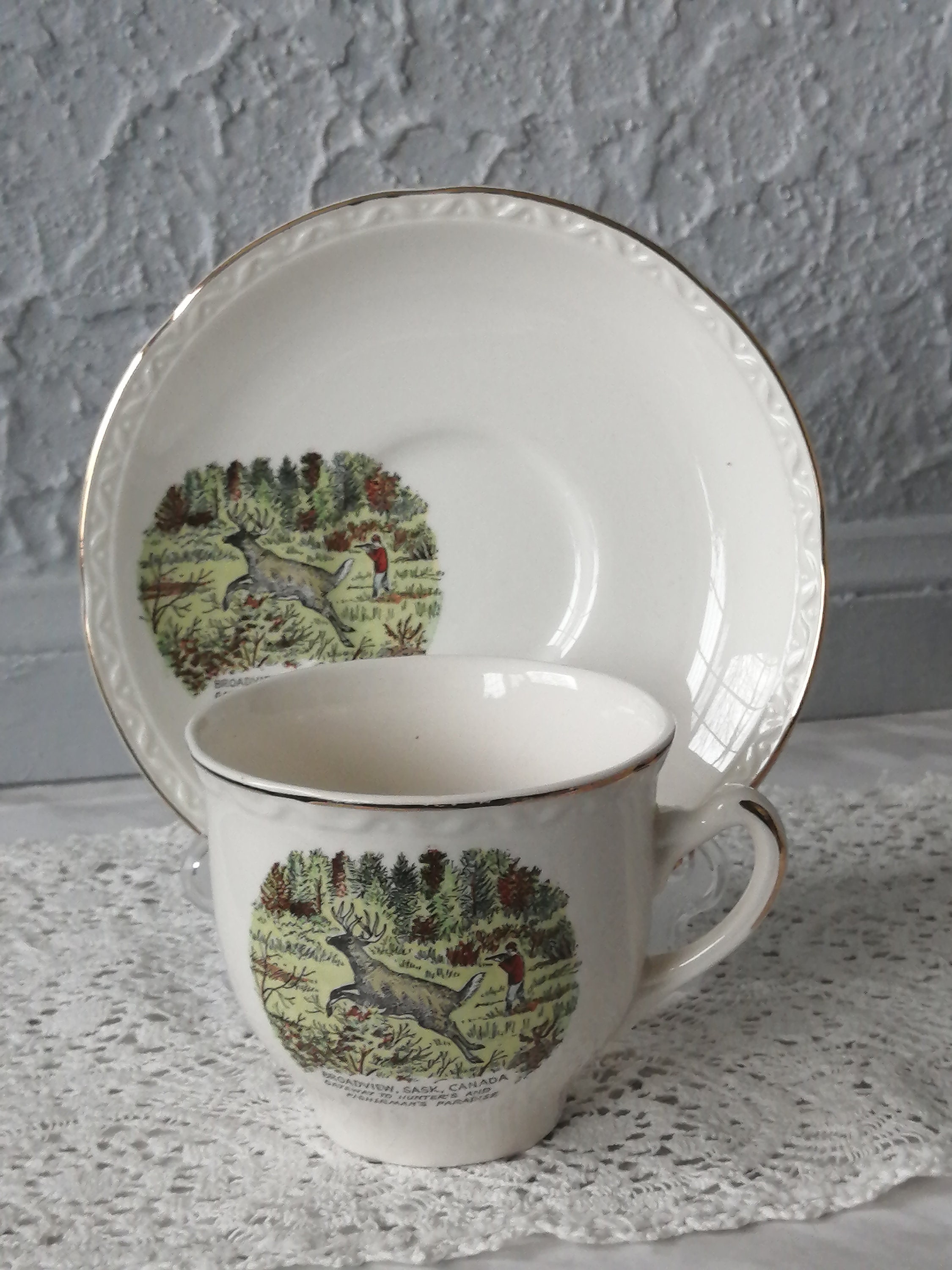 Weatherby Hanley Royal Falcon Ware Cup and Saucer Deer and Hunter 2-66 ...