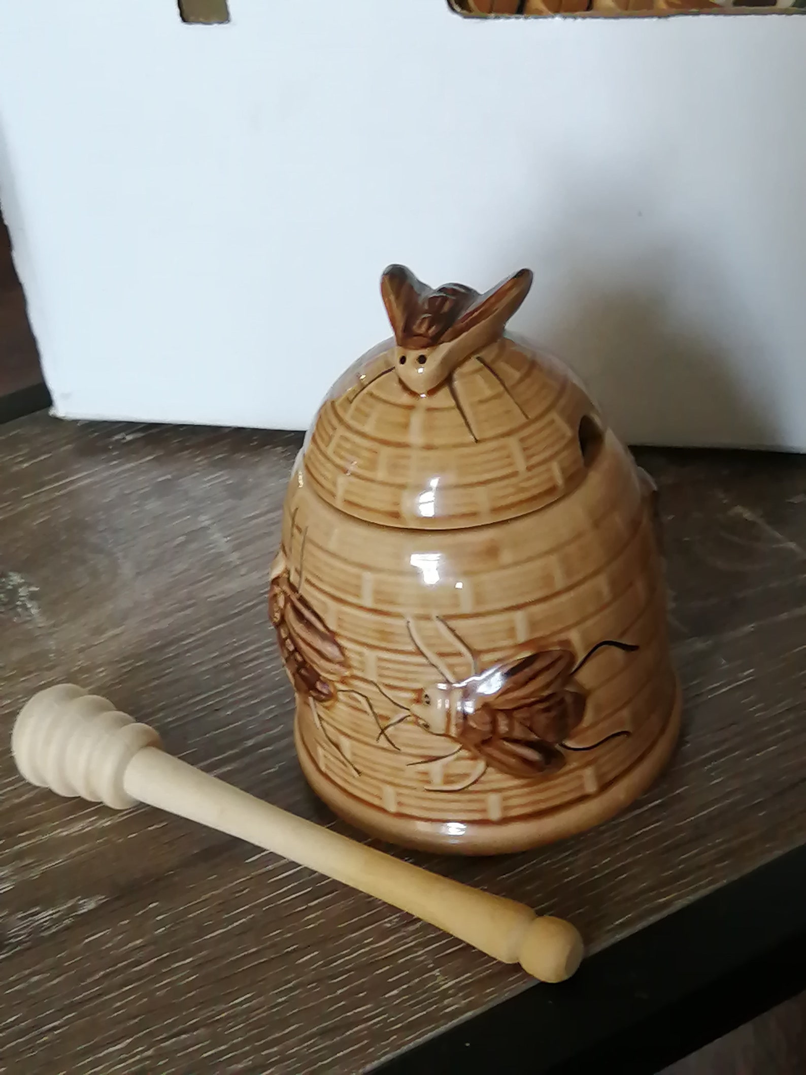 Vintage Honey Jar Beehive With Bees Wood Honey Dipper Home | Etsy