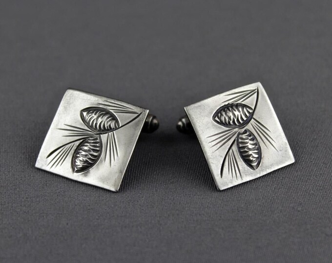 Vintage Sterling Silver Square Pine Cone Cufflinks by Stuart Nye - Etsy