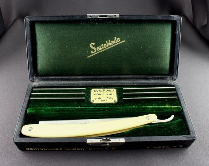 Vintage 1910s Weck Sextoblade Yellow Celluloid Folding Razor 7 Days of ...