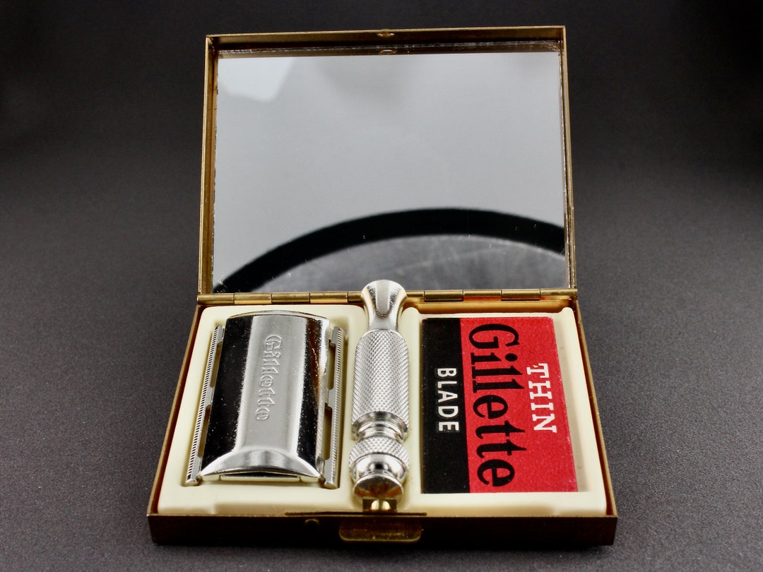 Vintage 1950s Gillette Silver Double Edge Safety Razor and Blade in the ...