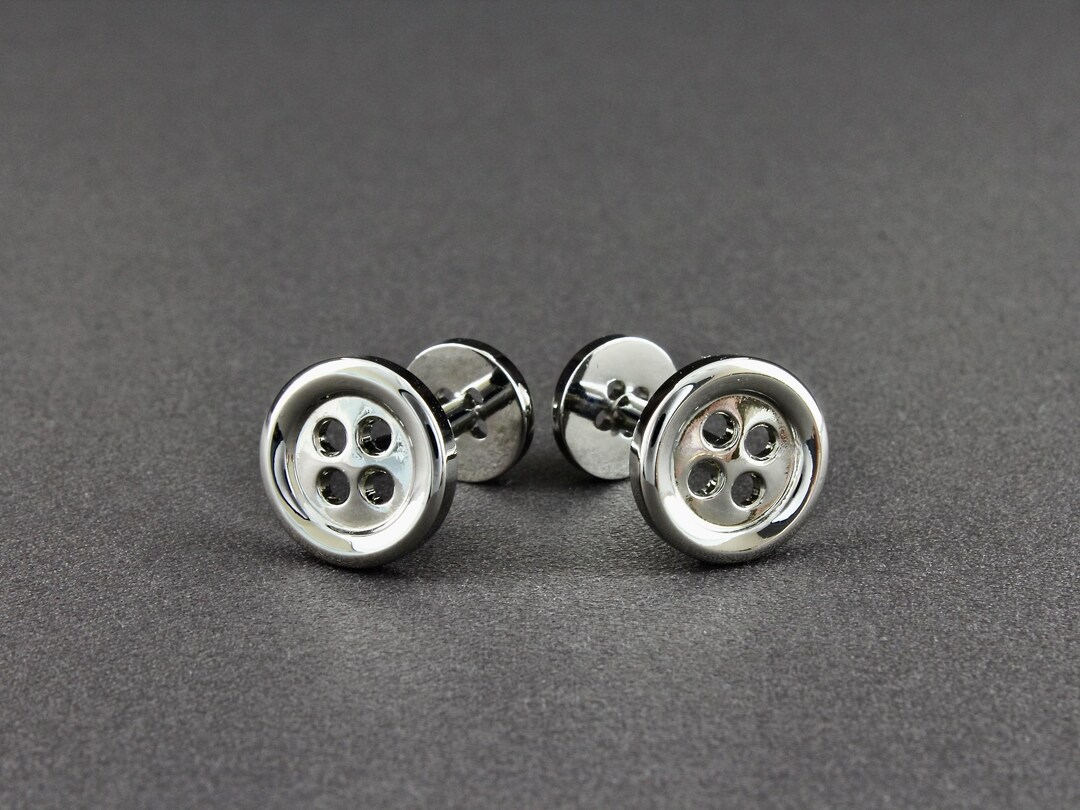 Vintage Shiny Silver Button Design Double Round Sided Barbell Style ...