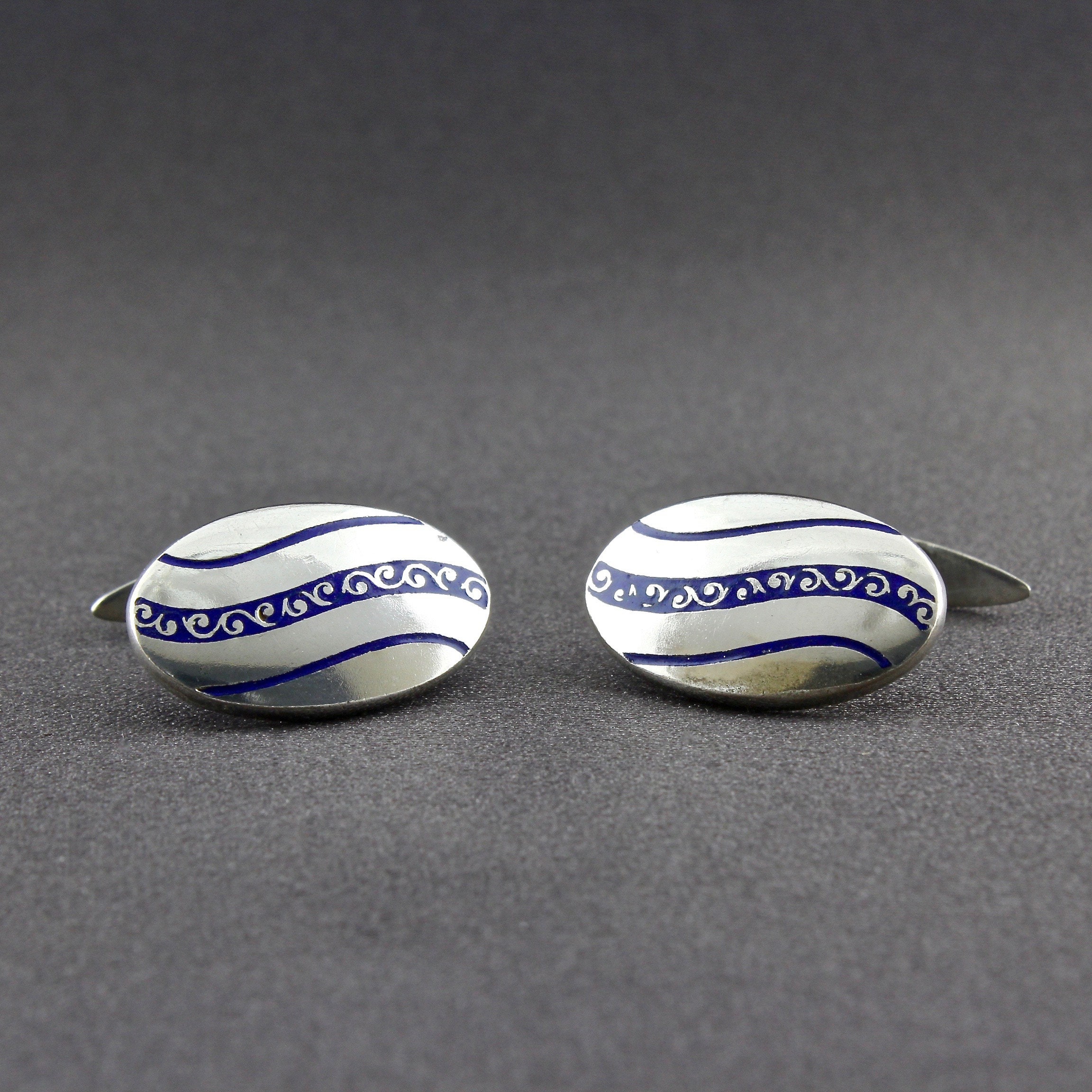 Vintage Art Deco Shiny Alpacca Silver and Dark Blue Enamel - Etsy