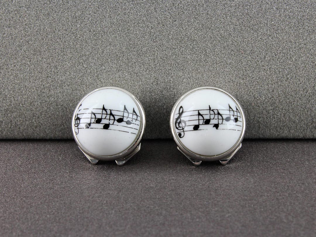 Vintage Treble Clef Staff and Music Notes Round Porcelain Cuff Button ...