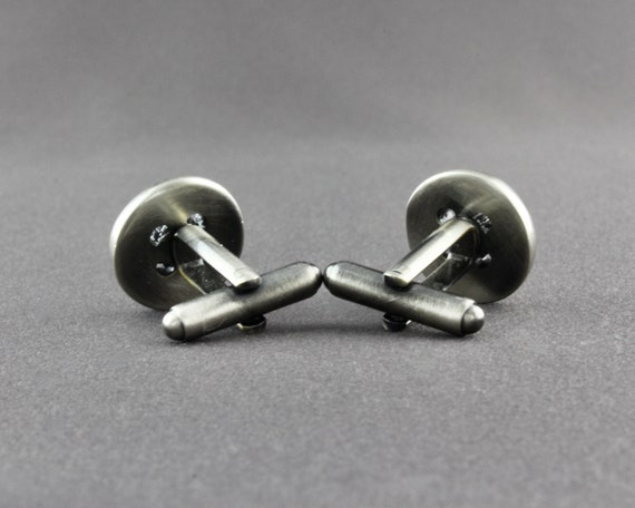 Vintage Pewter Colored Button Design Cufflinks - Gem