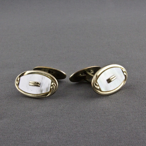 Vintage AM Double Art Deco Shiny Gold Tone White Moth… - Gem