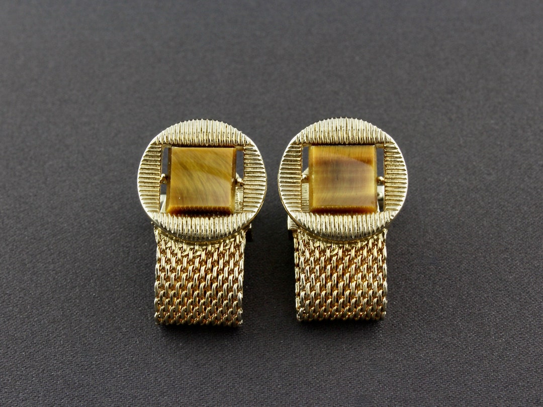 Vintage Brown Tiger Eye Stone Shiny Gold Tone Wrap Around Cufflinks - Etsy