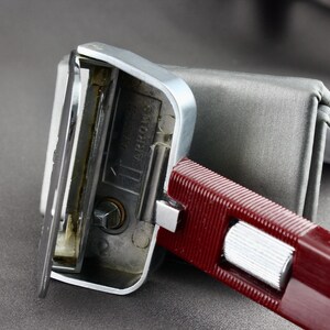 Vintage 1960s Warner-hudnut Reelshav Silver and Dark Red Lucite Single ...