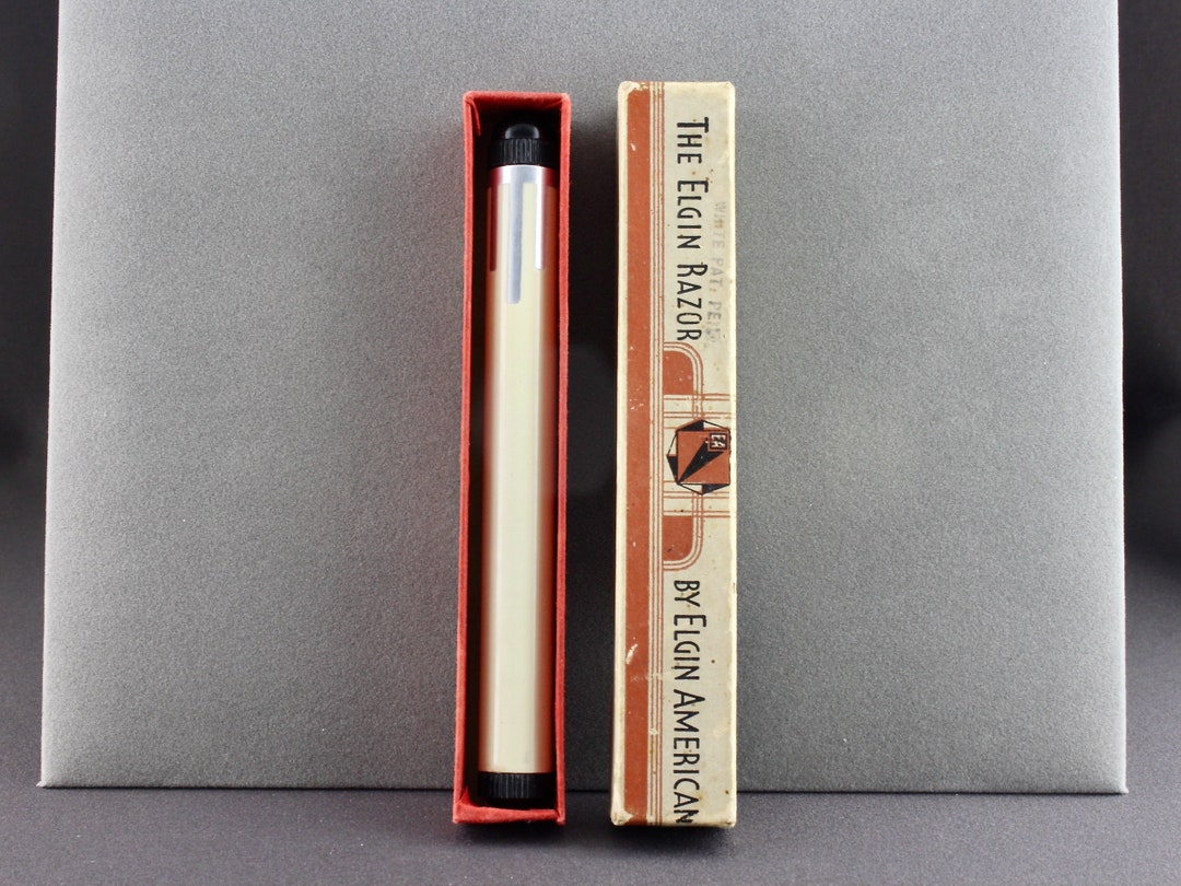 Vintage 1930s Elgin Art Deco White Pen Style Silver Single Edge Safety ...