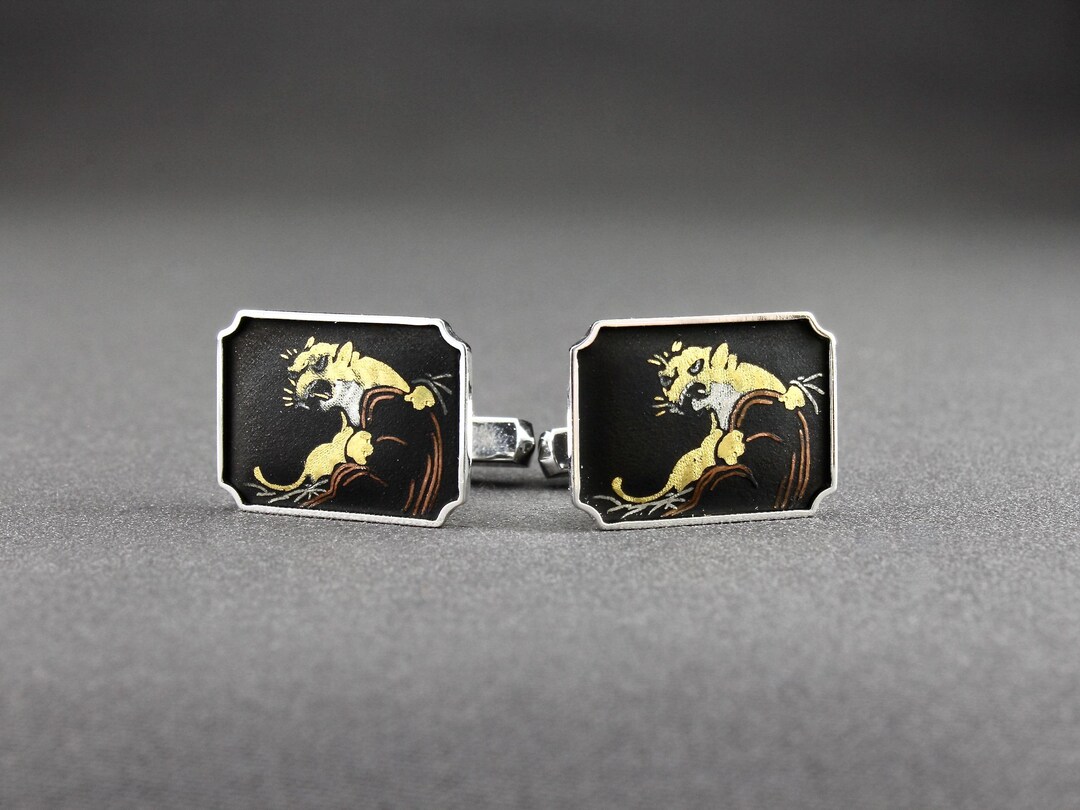 Vintage Amita Japanese Damascene Sterling Silver Tiger Rectangular ...