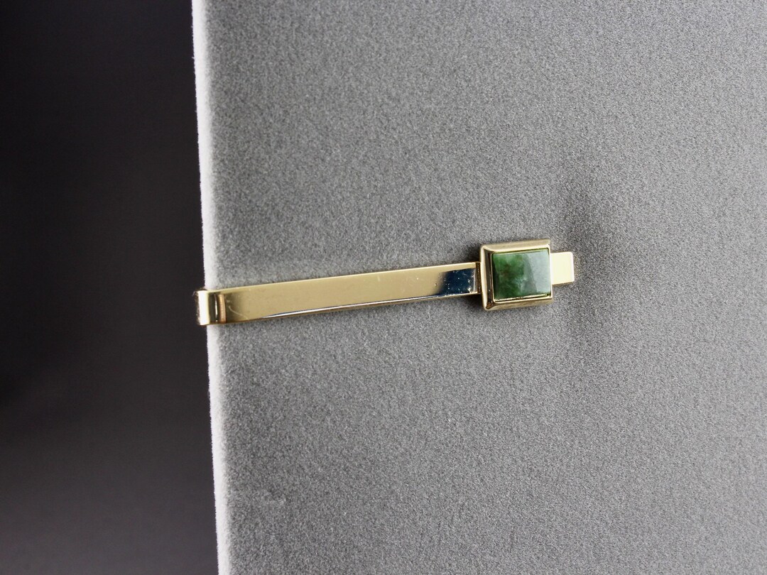 Vintage Swank Genuine Green Jade Tie Bar Tie Clip - Etsy
