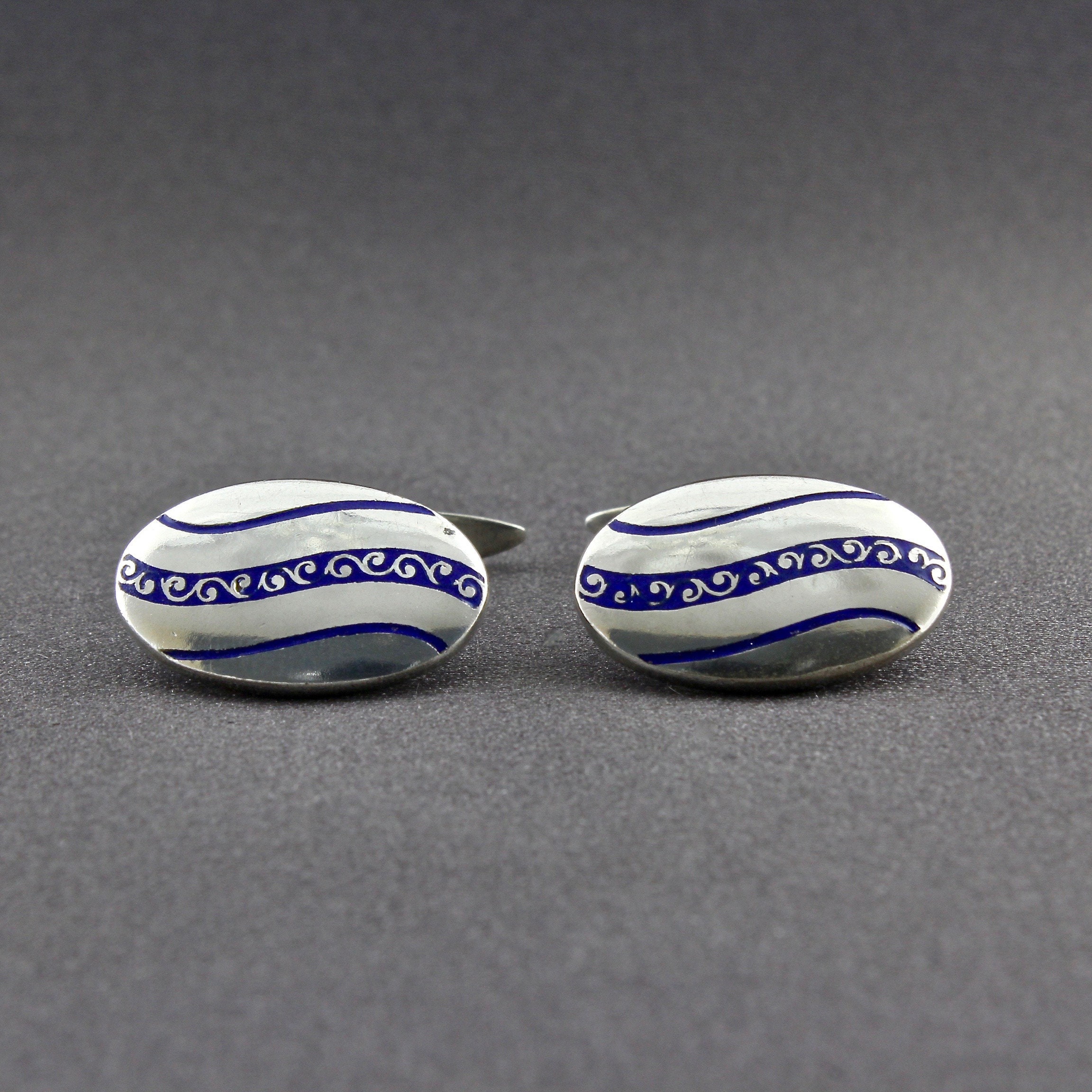 Vintage Art Deco Shiny Alpacca Silver and Dark Blue Enamel - Etsy