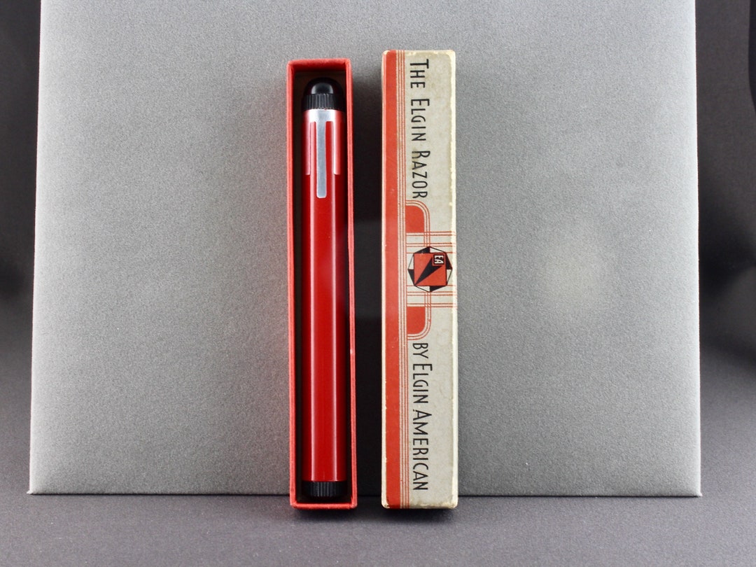 Vintage 1930s Elgin Art Deco Red Pen Style Silver Single Edge Safety ...