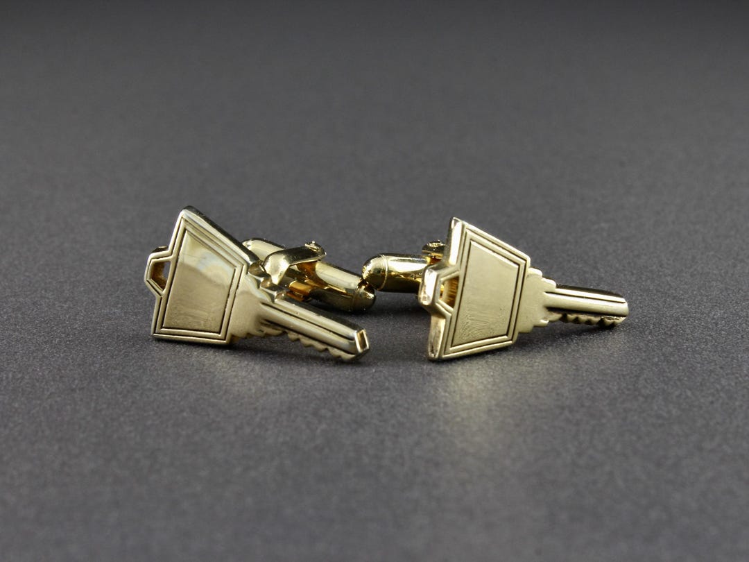 Vintage Anson House or Padlock Key Shaped Shiny Gold Tone Cufflinks - Etsy
