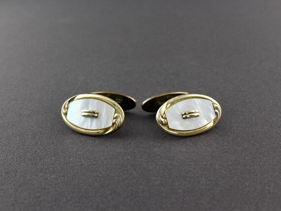 Vintage AM Double Art Deco Oval Brass And White Mothe… - Gem